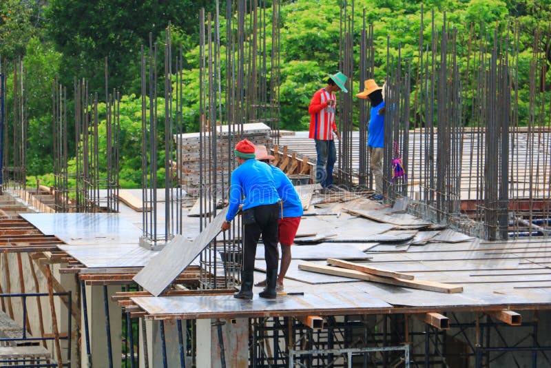 Worker Construction Team Working on High Ground Building Commercial in ...