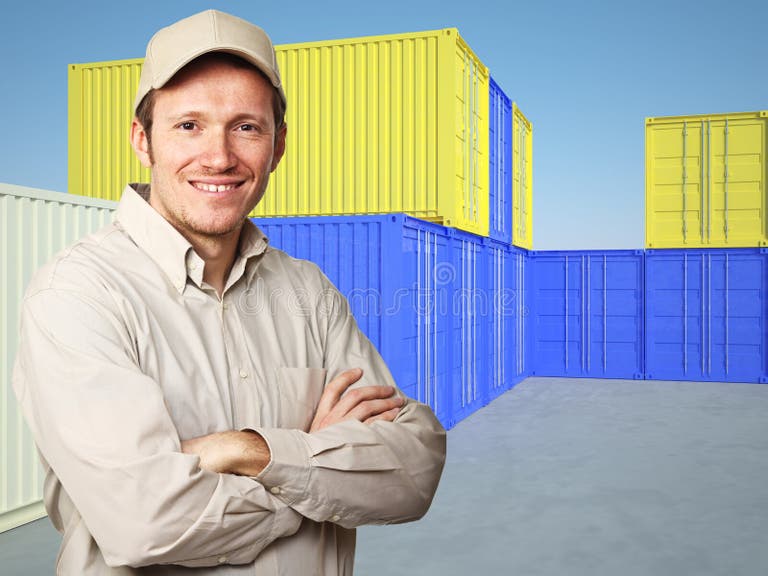 Worker and container stock image. Image of container - 23593735