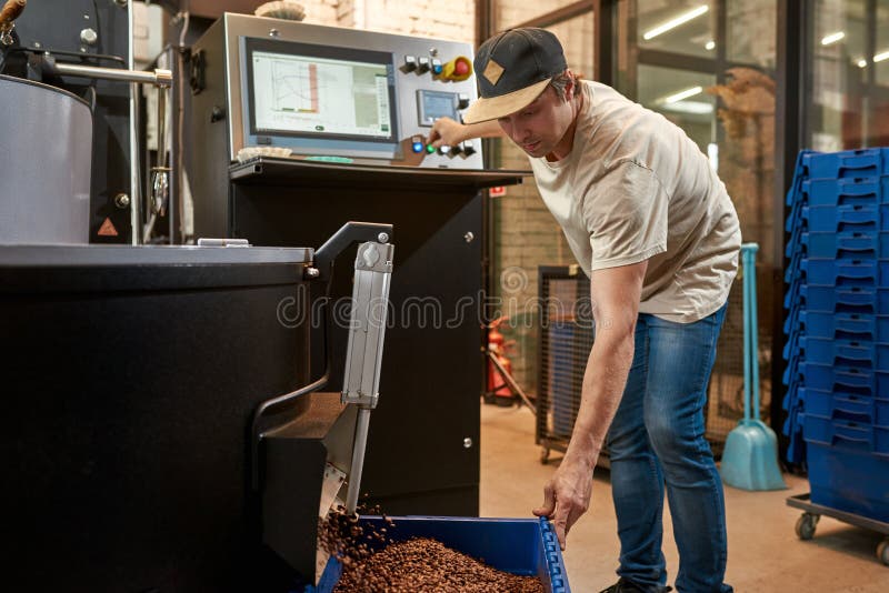 Worker Control Coffee Making Process on Factory Stock Photo - Image of ...