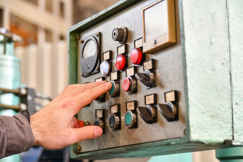 Worker at the Control Panel for Switching the Cutting Modes of a ...