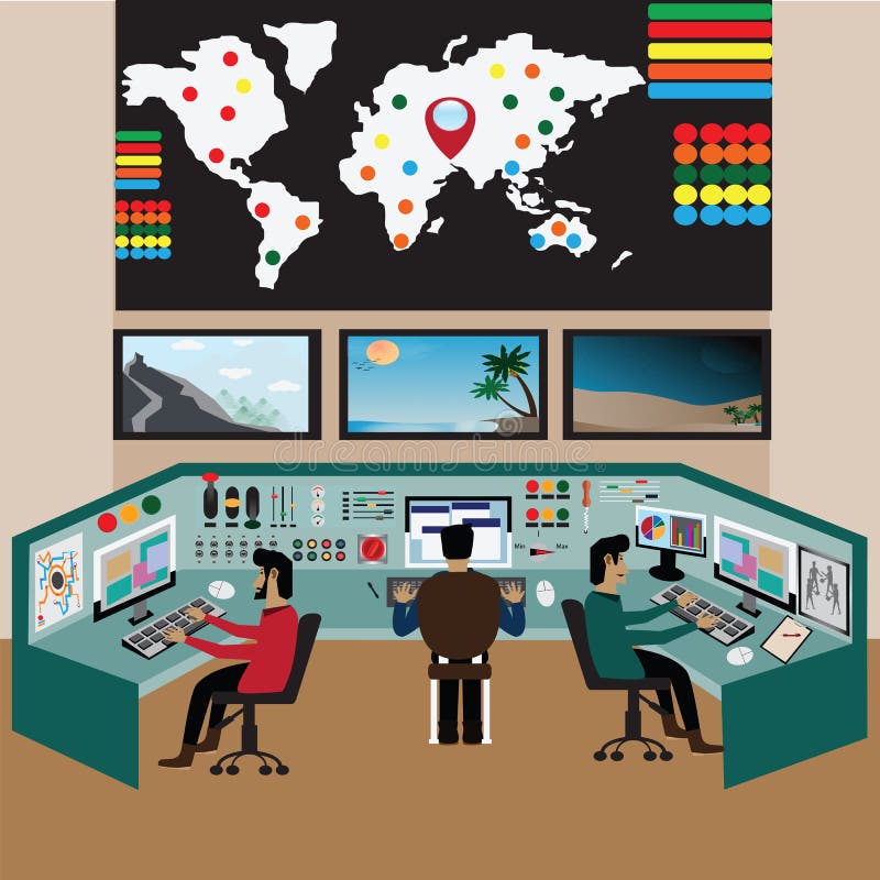 Worker at Control Room,watching Room Stock Vector - Illustration of ...