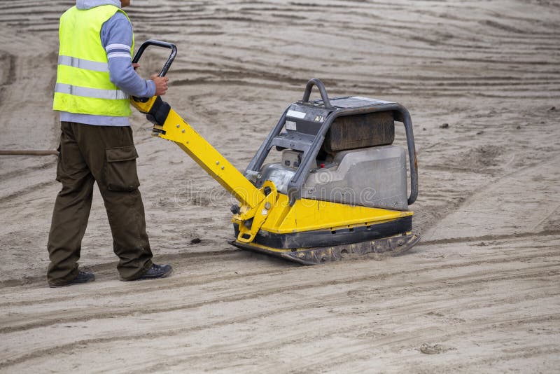 Worker Controls Vibration Compactor Stock Image - Image of renewal ...
