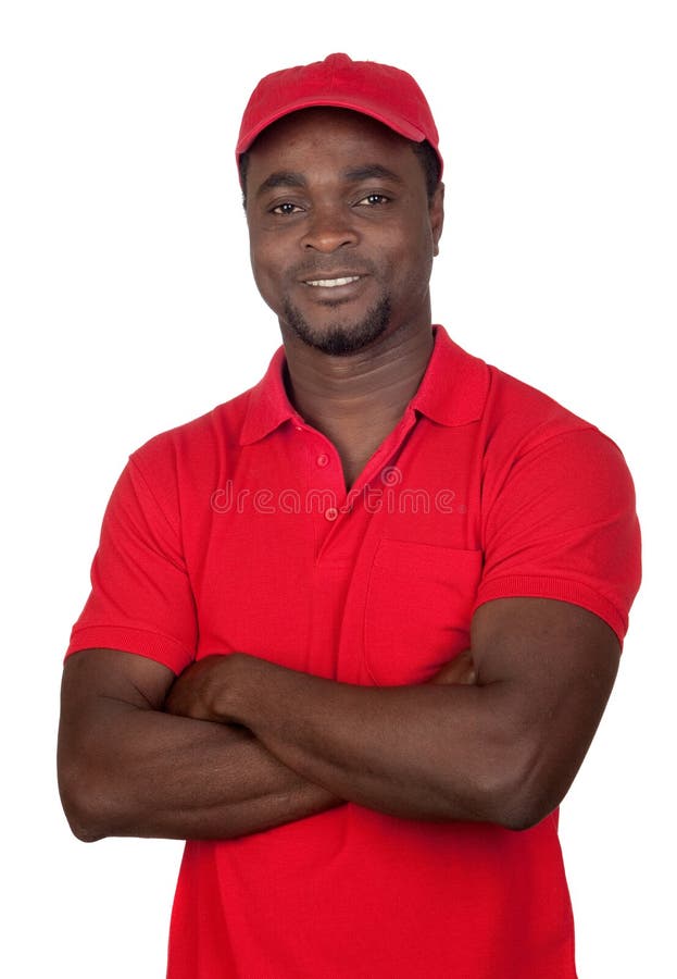 Worker Courier with Red Uniform Stock Image - Image of handsome ...