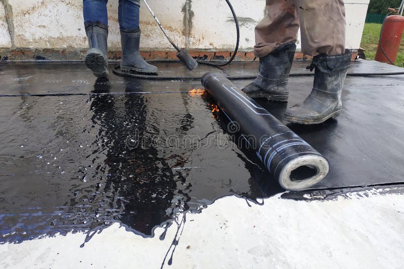 Worker Covered Surface, Bitumen Primer for Improving Adhesion during ...