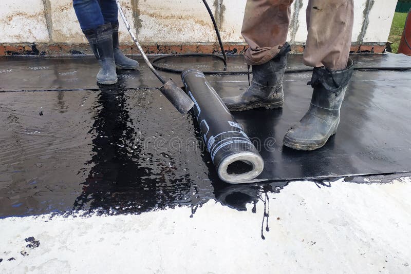 Worker Covered Surface, Bitumen Primer for Improving Adhesion during ...