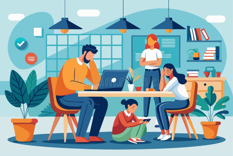 A Worker at a Coworking Space is Focused on Tasks at a Desk, while ...