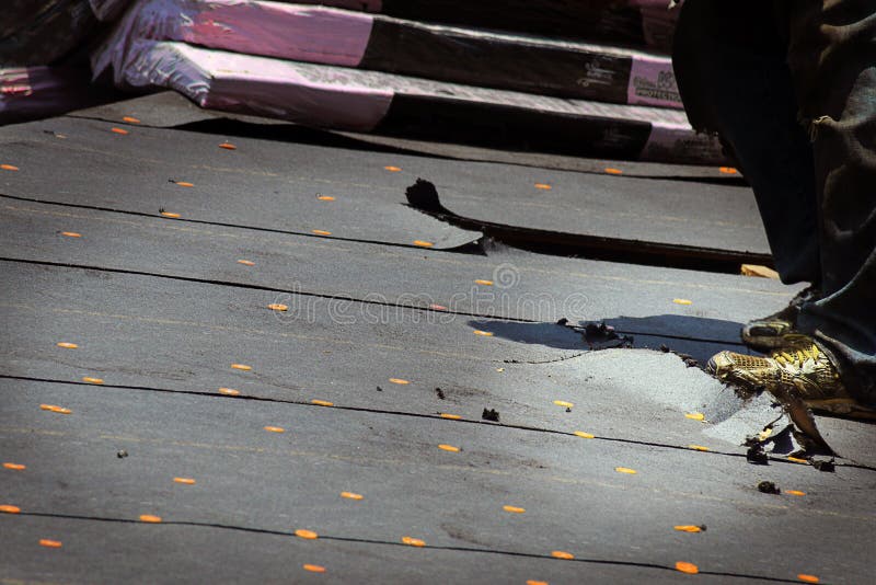 Worker Created Inspection Tear in Roof Felt Stock Image - Image of ...