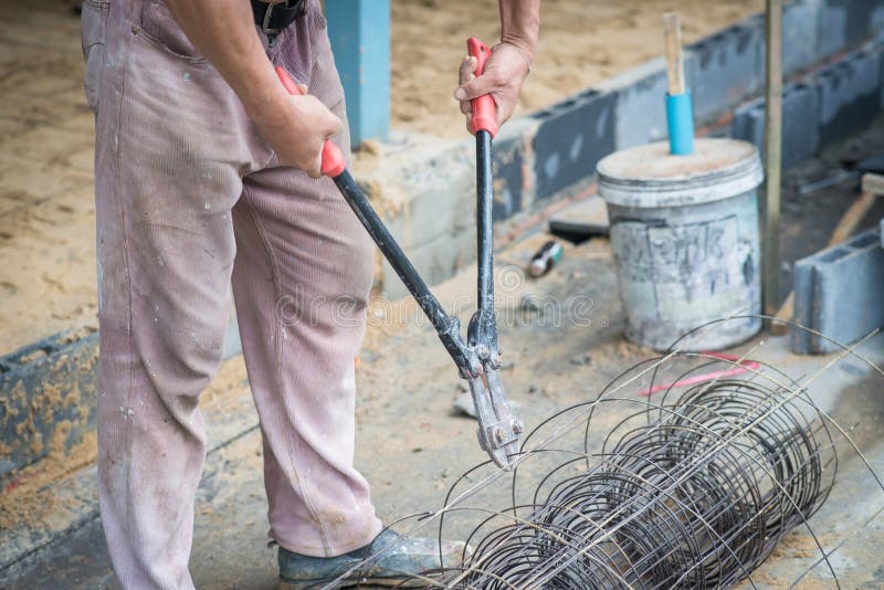 Worker Cut Steel with Iron Scissors in Construction Stock Photo - Image ...