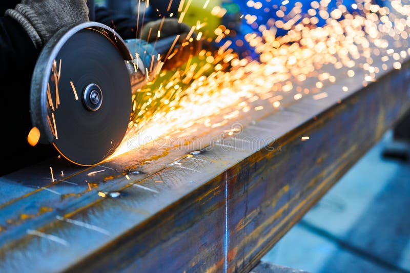 Worker Cuts Metal Beam with Abrasive Disk in Plant Workshop Stock Image ...