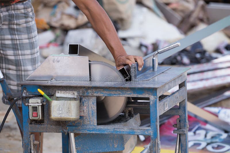 Worker Cutting Aluminium with Grinder Blade Stock Image - Image of ...