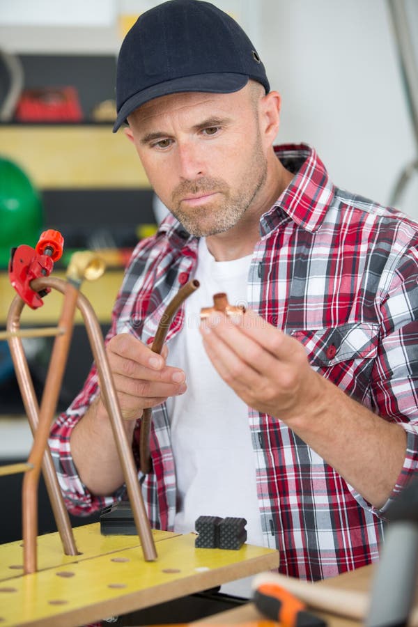 Worker Cutting Copper Pipe Air Conditioner Stock Photo - Image of flow ...