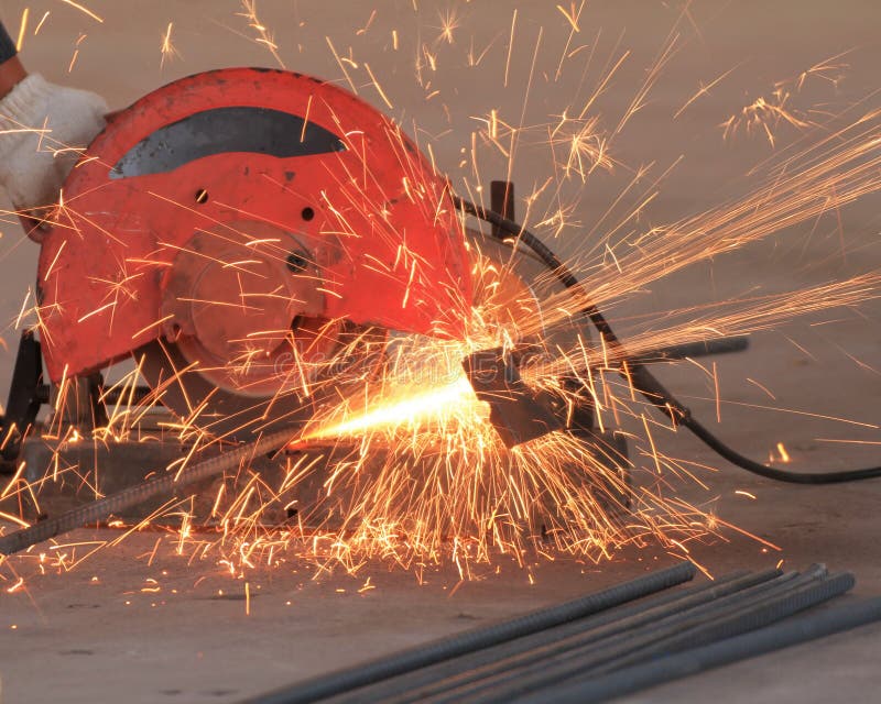 Worker Cutting Deformed Bar with Spark Stock Photo - Image of spark ...