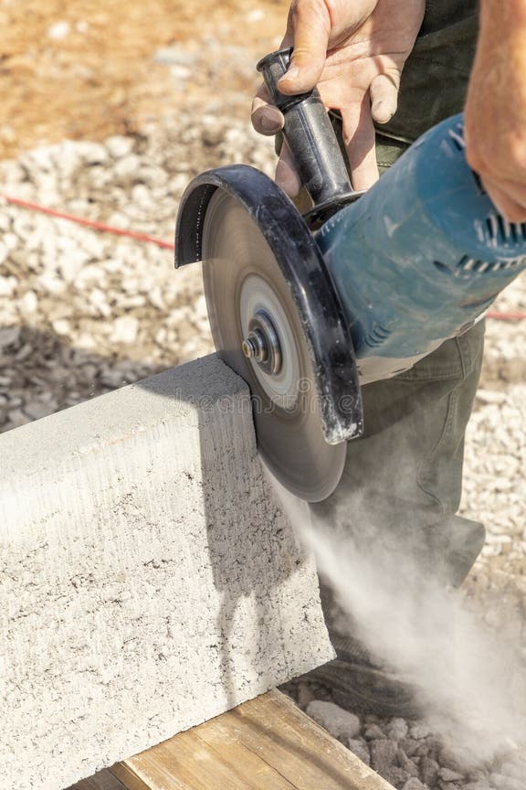 Worker with a Cutting Flex Cuts a Concrete Curb Stock Image - Image of ...
