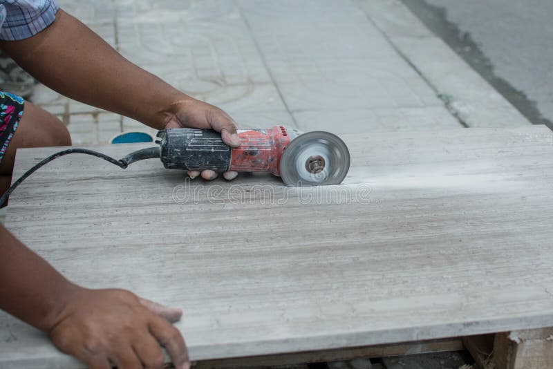 Worker Cutting Marble in Construction Stock Image - Image of laborer ...
