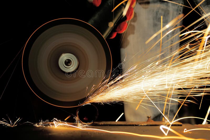 Worker Cutting Metal with Grinder Stock Photo - Image of round, factory ...