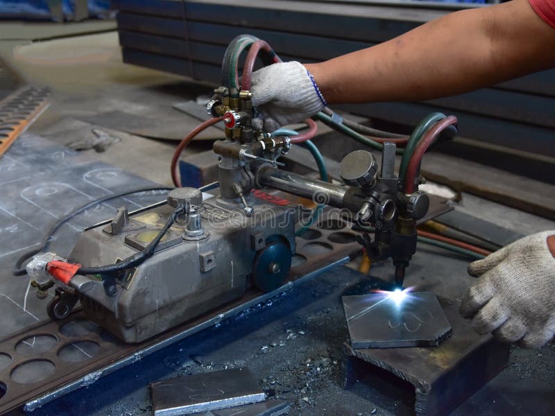 Worker Cutting Metal Plate by Gas Cutting Machine Stock Image - Image ...