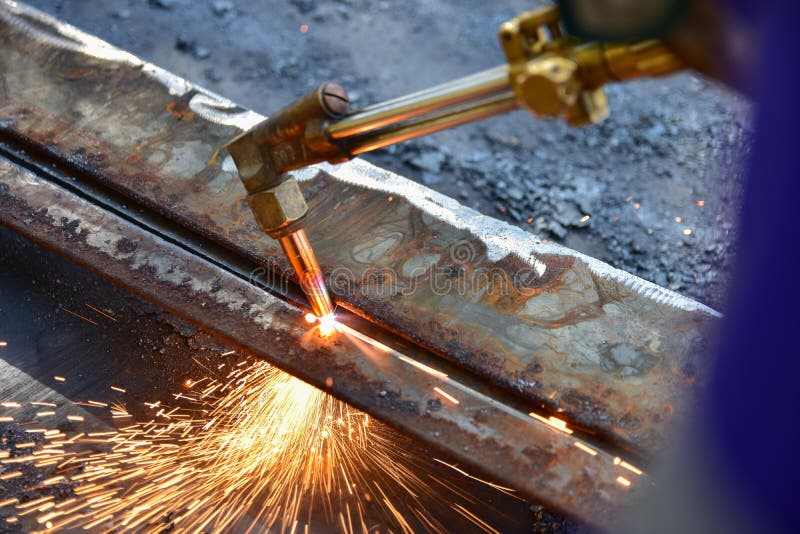 Worker Cutting Metal Plate by Gas Cutting Torch Stock Image - Image of ...