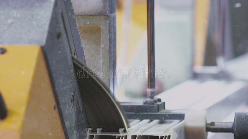 Worker Cutting PVC Profile with Circular Saw. Stock Video - Video of ...