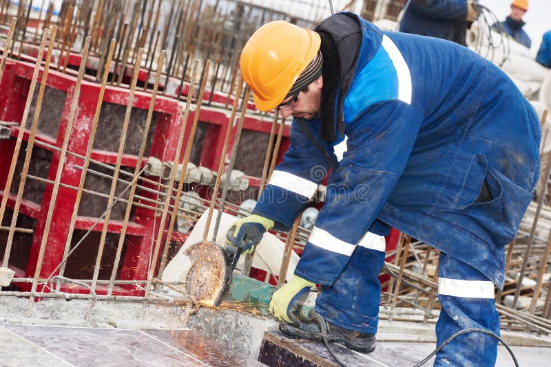 Worker Cutting Rebar by Grinding Machine Stock Image - Image of grinder ...