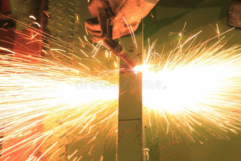 Worker Cutting Steel Bar by Using Metal Torch. Stock Image - Image of ...