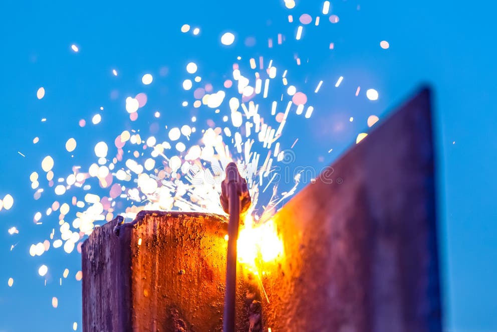 Worker Cutting Steel Board Using Metal Torch Stock Image - Image of ...