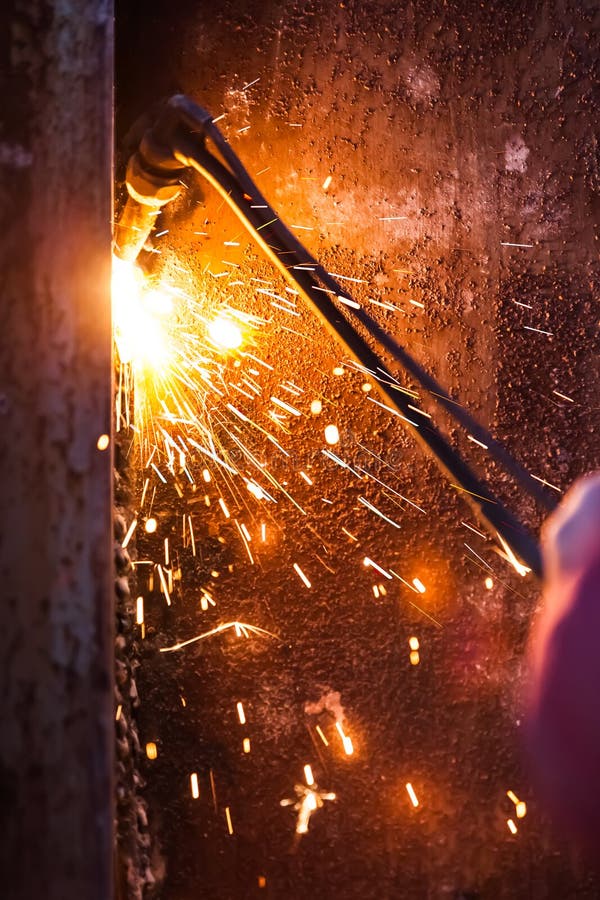 Worker Cutting Steel Board Using Metal Torch Stock Image - Image of ...