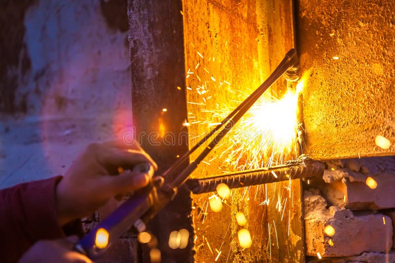 Worker Cutting Steel Board Using Metal Torch Stock Photo - Image of ...