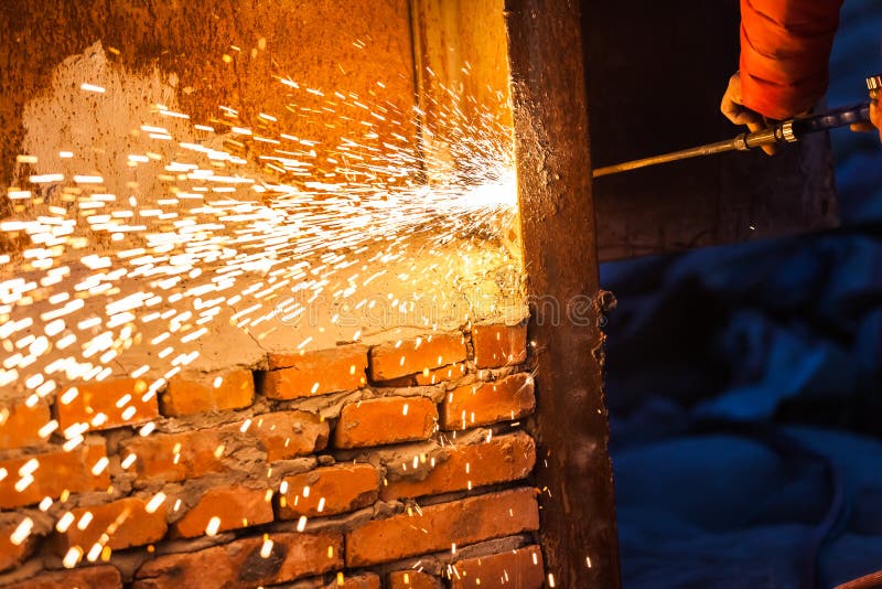 Worker Cutting Steel Board Using Metal Torch Stock Photo - Image of ...