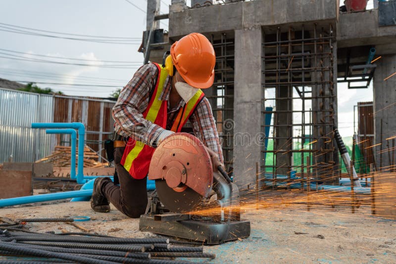 Worker Cutting Steel at the Construction Site Stock Photo - Image of ...