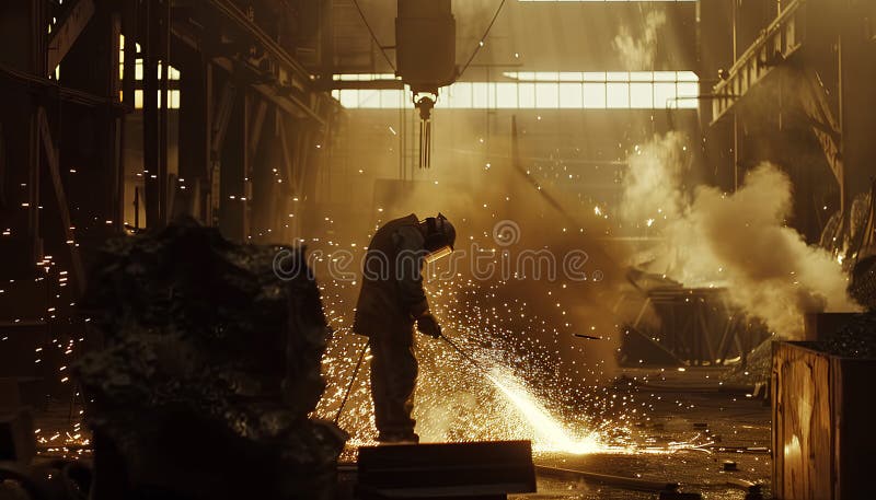 Worker Cutting Steel by Gas Tip in Factory Stock Image - Image of power ...