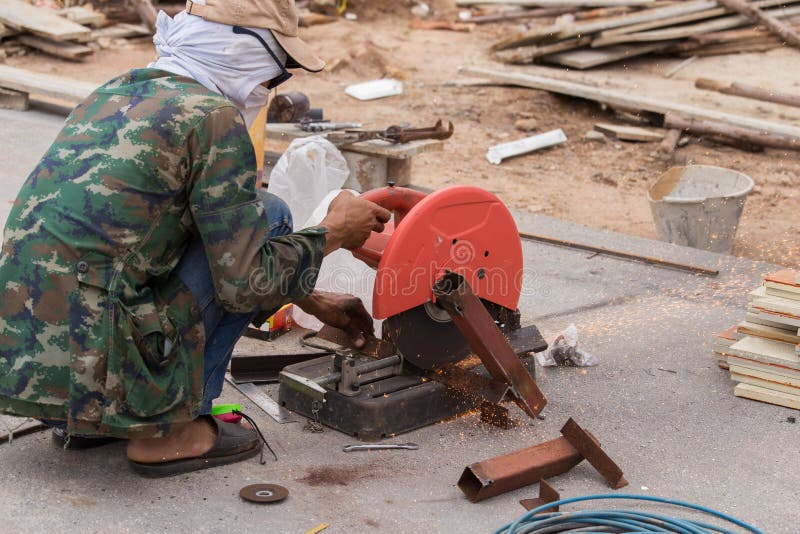 Cutting Steel Channel (steel C Chanel) With Grinder Stock Image - Image ...