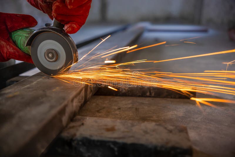 Worker Cutting Steel Rectangular Pipe in Construction Site Stock Photo ...