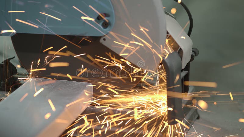 Worker Cutting Steel Rectangular Pipe in Construction Site Stock ...