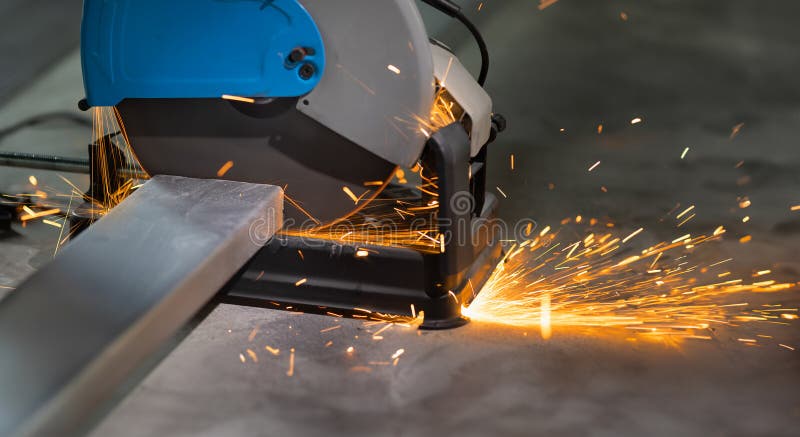 Worker Cutting Steel Rectangular Pipe in Construction Site Stock Image ...