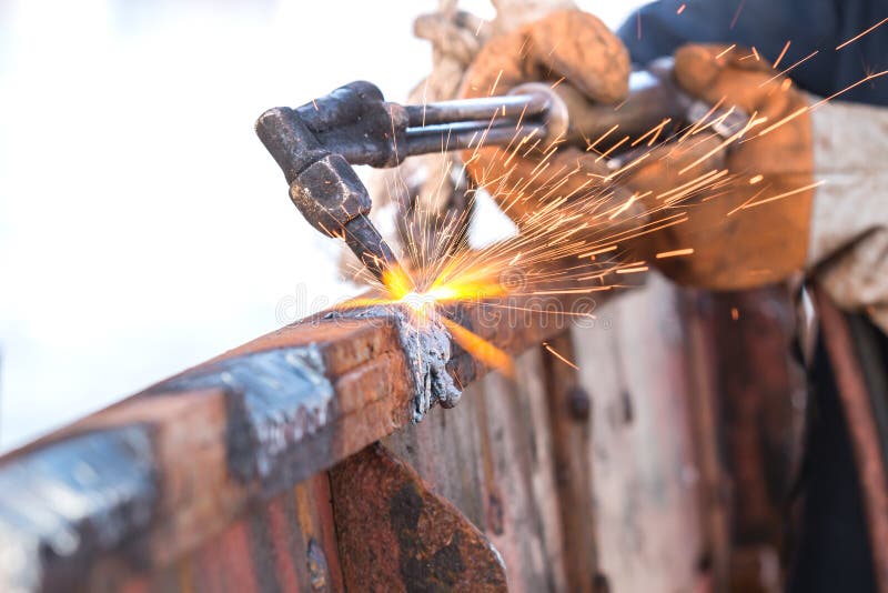Worker Cutting Steel Using Metal Torch Stock Photo - Image of hazardous ...