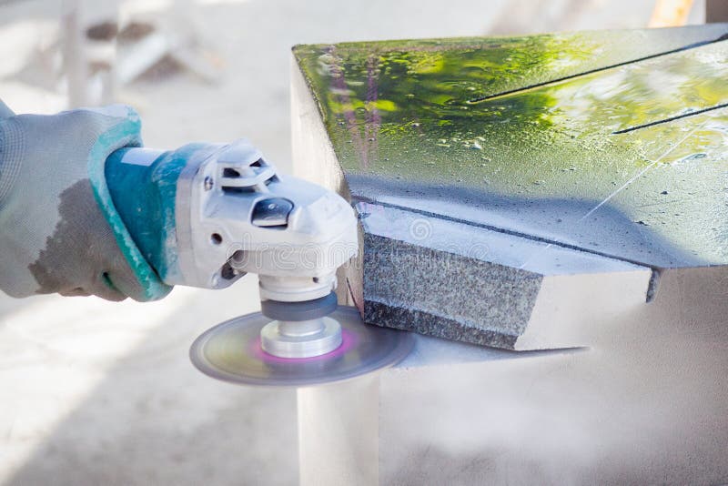 Worker Cutting Stone Block by Cutter Machine Stock Photo - Image of ...