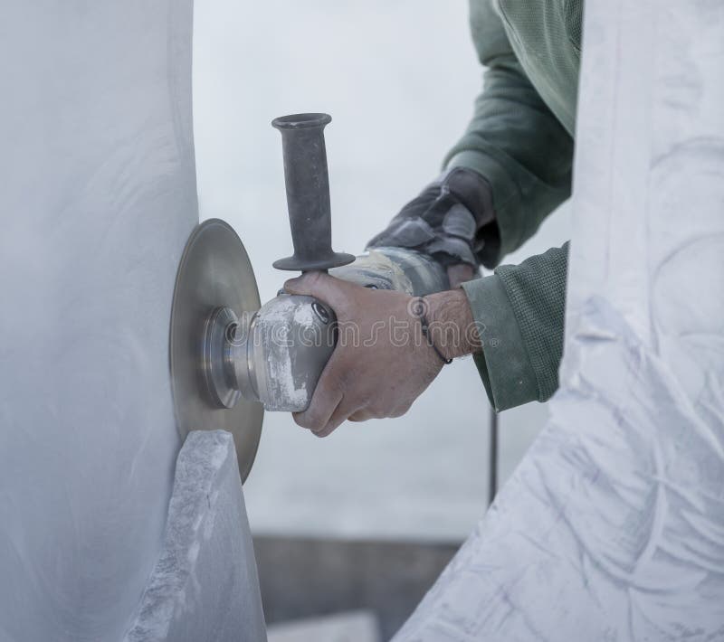 Worker Cutting Stone with Grinder Stock Image - Image of business ...