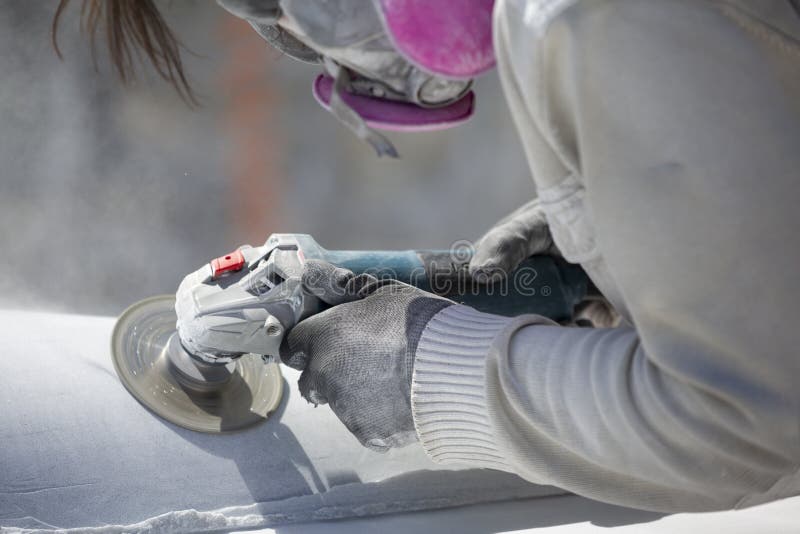 Worker Cutting Stone with Grinder Stock Photo - Image of activity ...