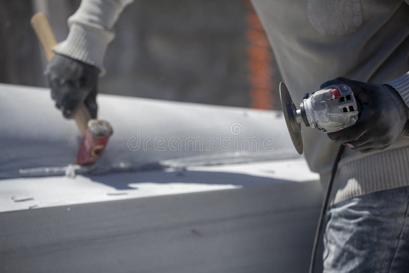 Worker Cutting Stone with Grinder Stock Image - Image of architecture ...