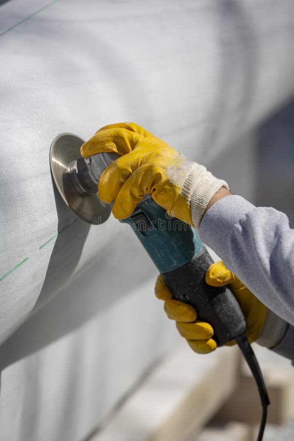 Worker Cutting Stone with Grinder Stock Image - Image of blade, angle ...