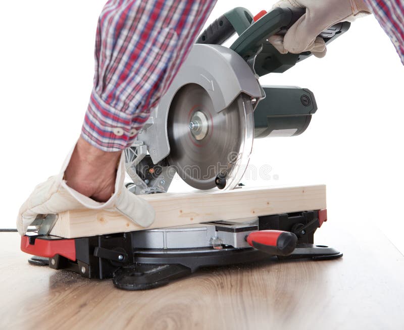 Worker Cutting Timber Using Circular Saw Stock Image - Image of people ...