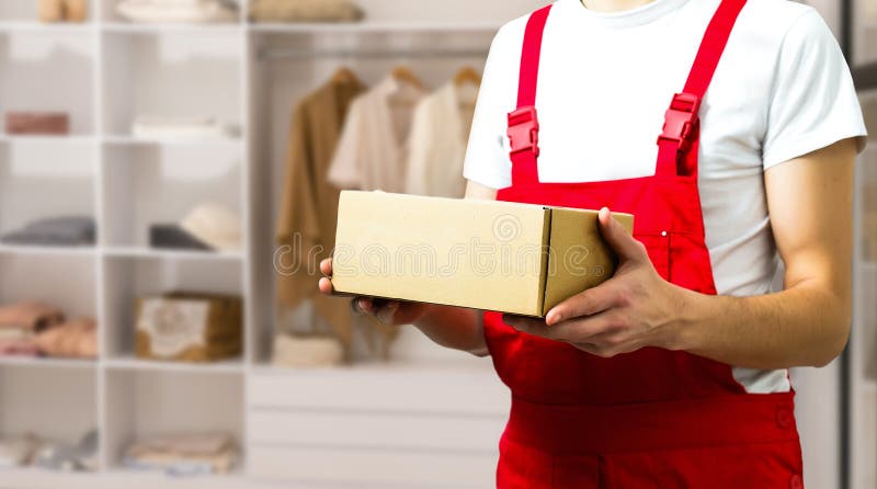 Worker, Delivery Man with Box Stock Photo - Image of dealer, office ...
