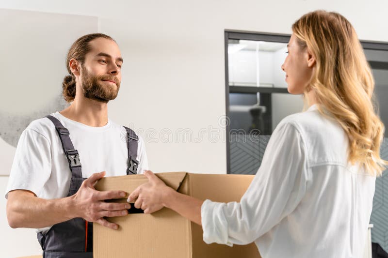 Worker Delivery Services Office Passing Package Customer Stock Photos ...