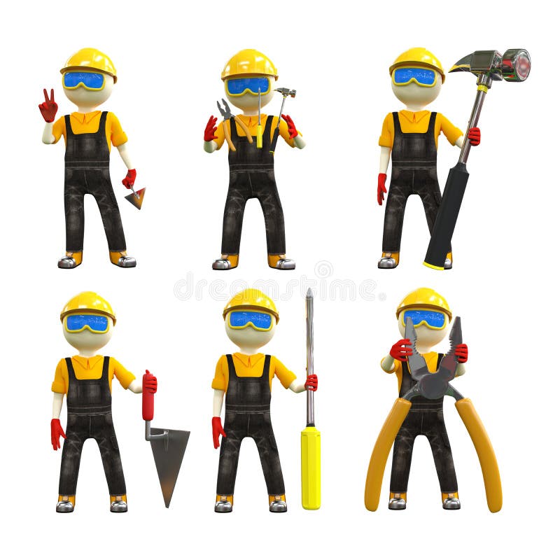 Worker in Different Positions with Tools. Stock Illustration ...