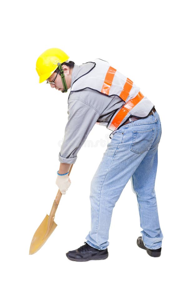 Worker Digging with Shovel Isolated Stock Photo - Image of helmet ...