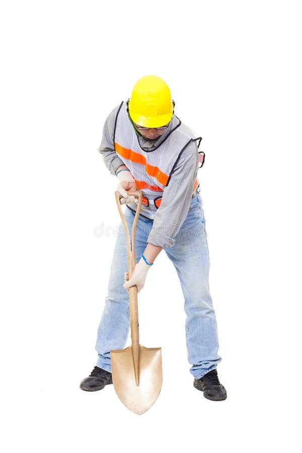 Worker Digging with Shovel Isolated Stock Photo - Image of asian, vest ...