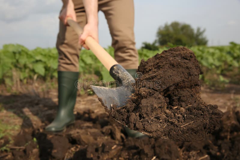 Worker Digging Soil with Shovel Outdoors, Closeup Stock Photo - Image ...