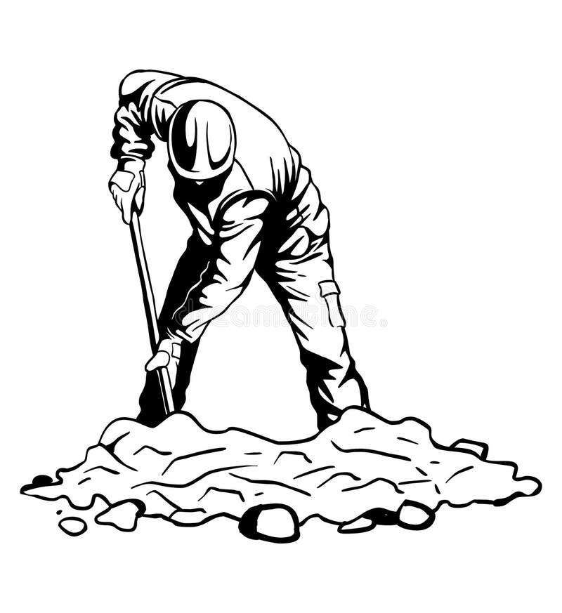 A Worker Digs a Hole in the Ground. Vector Illustration Stock Vector ...