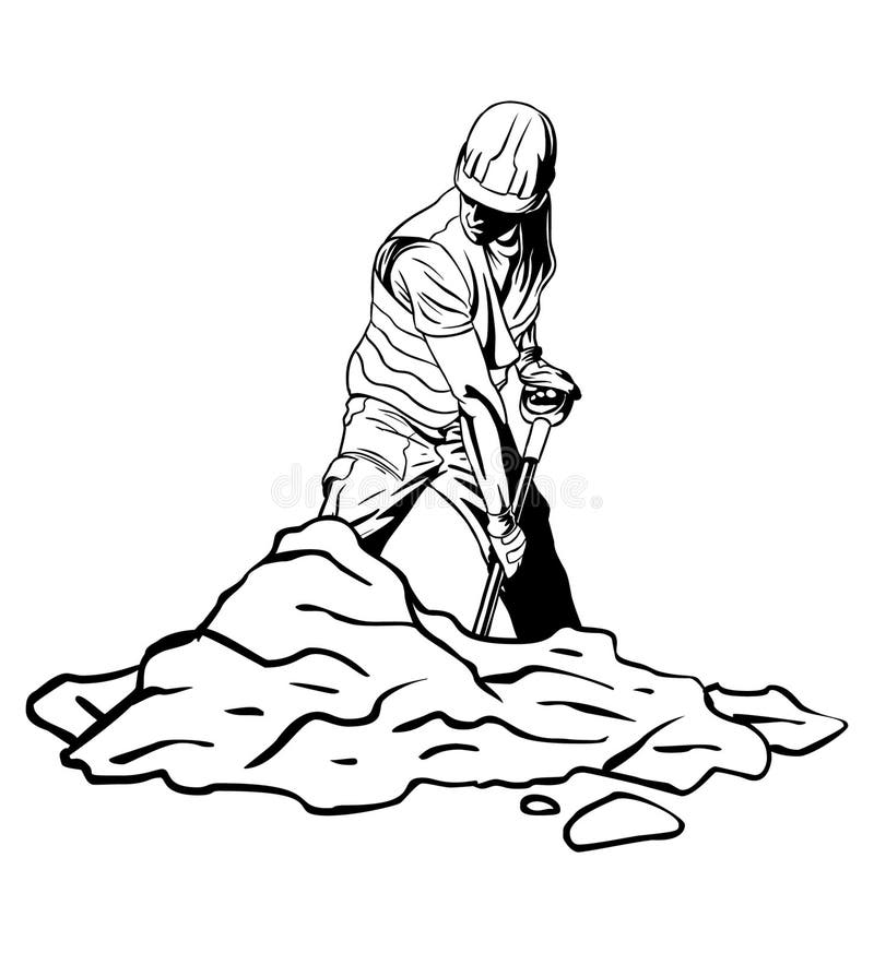 A Worker Digs a Hole in the Ground. Vector Illustration Stock ...