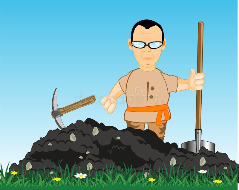 Worker Digs Land with Shovel and Pickax Stock Vector - Illustration of ...